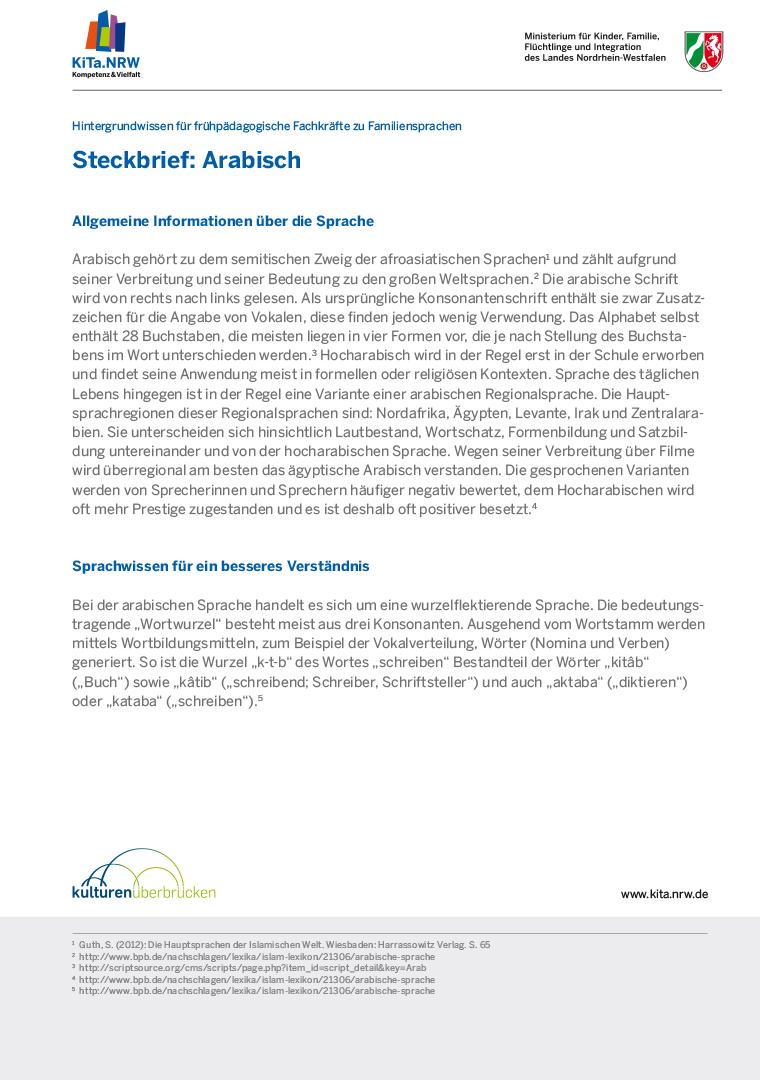 Steckbrief - Arabisch | KiTa-Portal NRW
